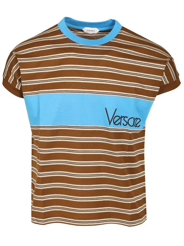 Versace Striped Cotton T-shirt With Inlay - Multicolor