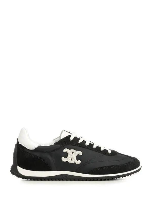 Celine Low-top Racer Sneakers In Suede With Triomphe Logo - Black