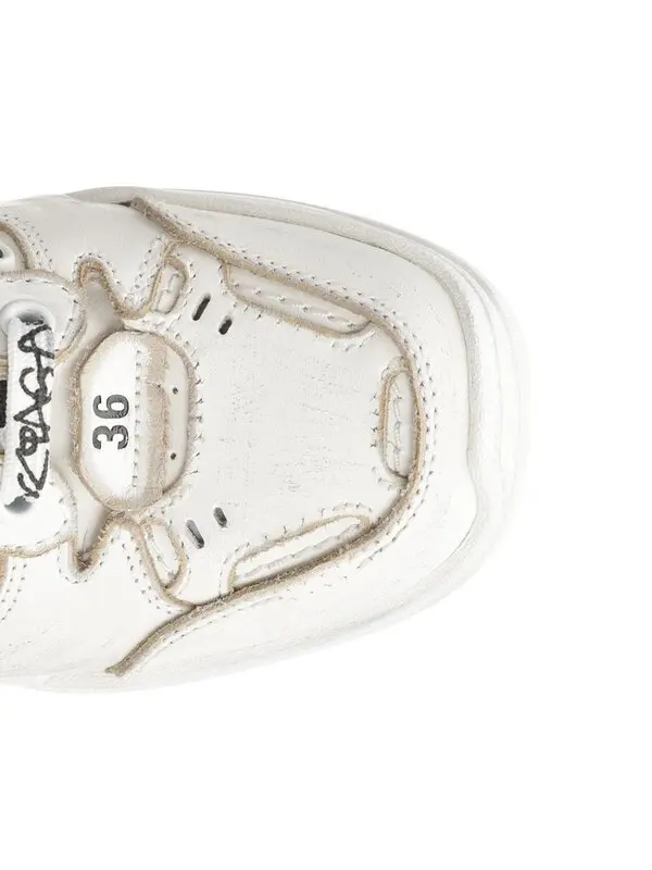 Balenciaga Hamptons Leather Sneakers With Distressed Finish - White