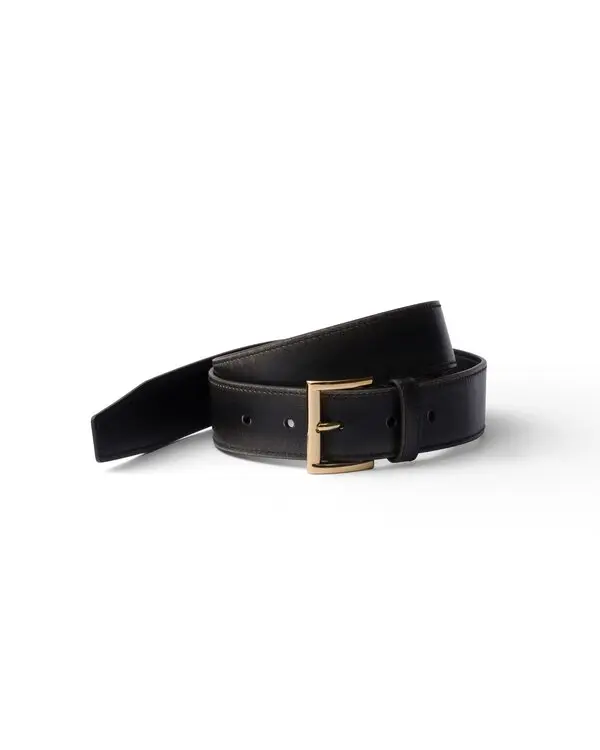 Prada Leather Belt With Metal Buckle - Black