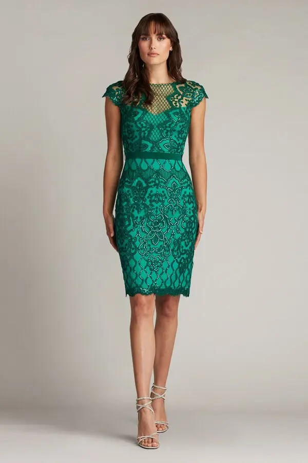 Tadashi Shoji Miranda Sequin Embroidered Dress - Pine