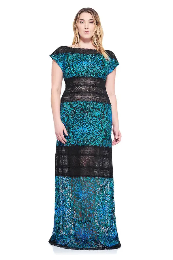 Tadashi Shoji Lorraine Gown - Deep Ocean/black