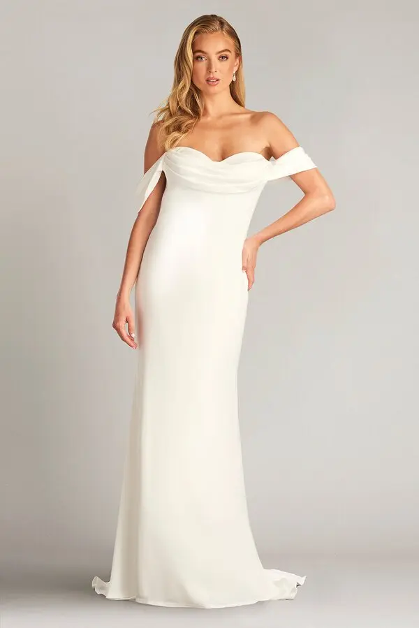 Tadashi Shoji Amishta Off-the-shoulder Crepe Gown - Ivory