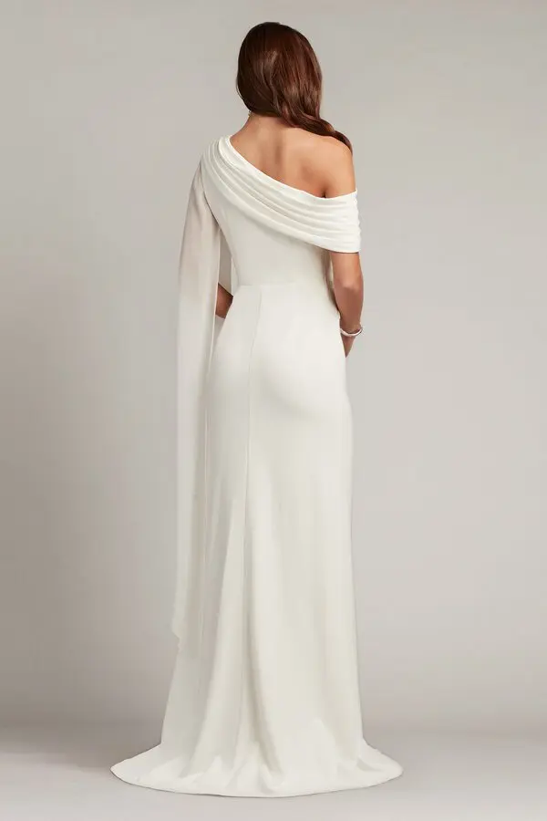 Tadashi Shoji One-shoulder Draped Cape Sleeve Gown - Ivory