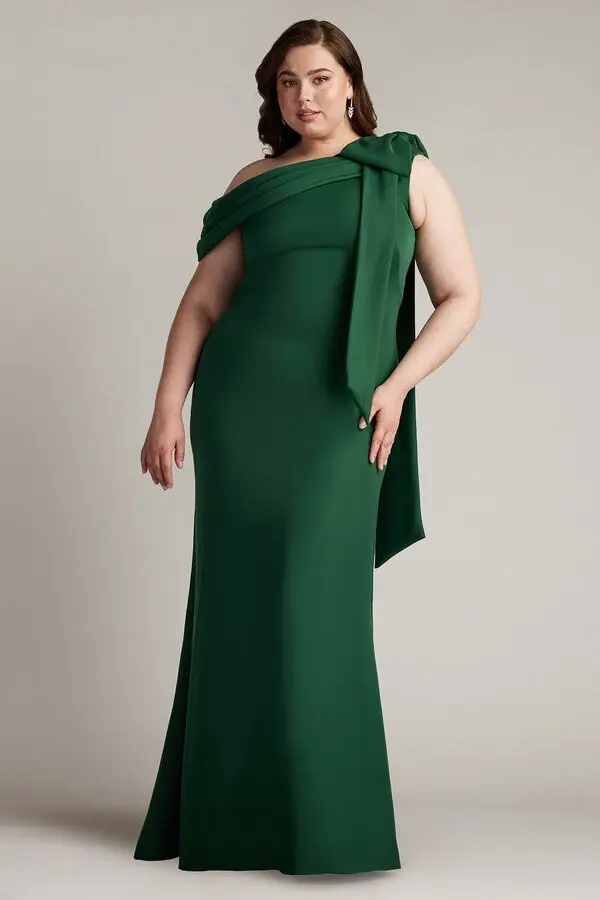 Tadashi Shoji Cassia Bow-shoulder Crepe Gown Plus Size - Bamboo