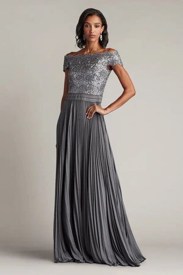 Tadashi Shoji Bode Sequin Embroidered Lace And Tulle Gown - Mist