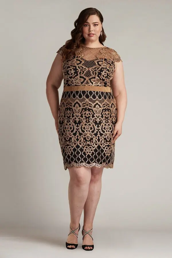 Tadashi Shoji Embroidered Sequin Sheath Dress - Copper Shadow/black