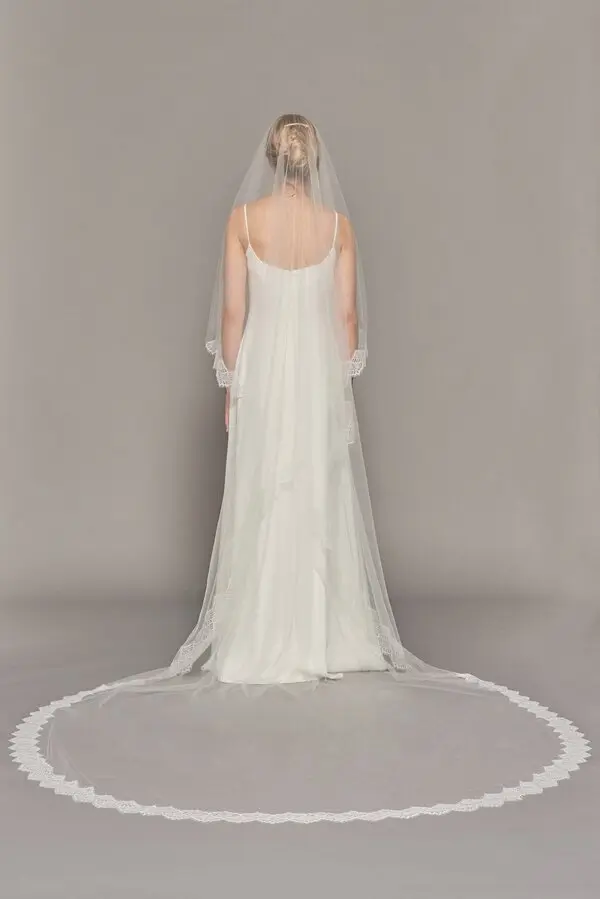 Tadashi Shoji Cathedral Length Veil With Floral Embroidery - Ivory