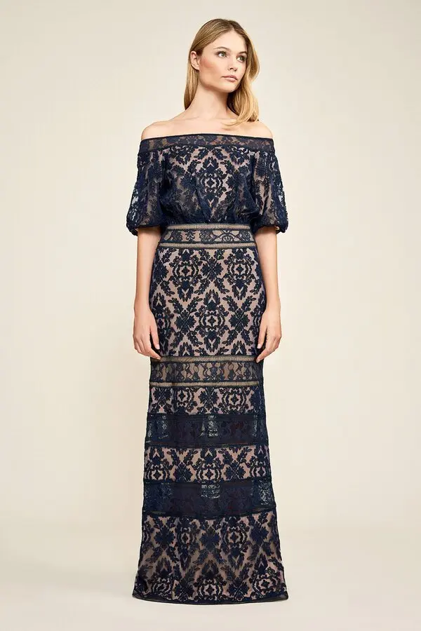 Tadashi Shoji Bianca Gown - Navy/nude