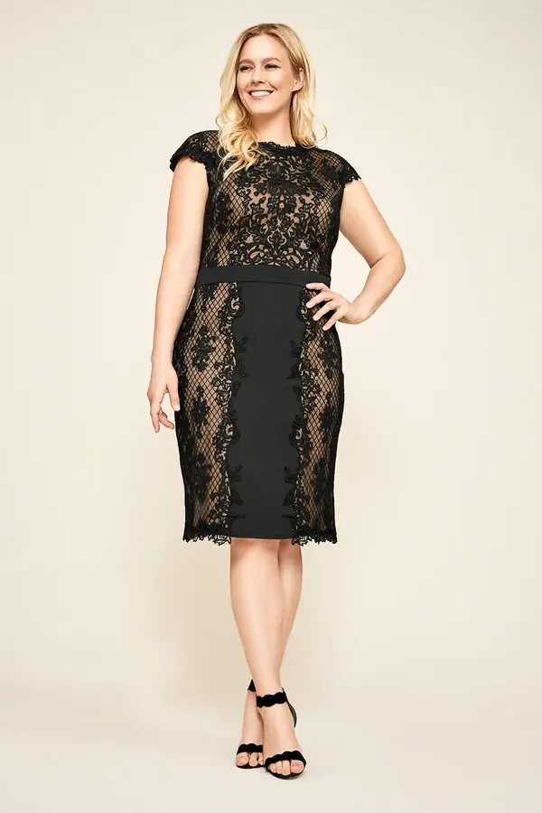 Tadashi Shoji Alexandra Embroidered Lace Dress Plus Size - Black/nude