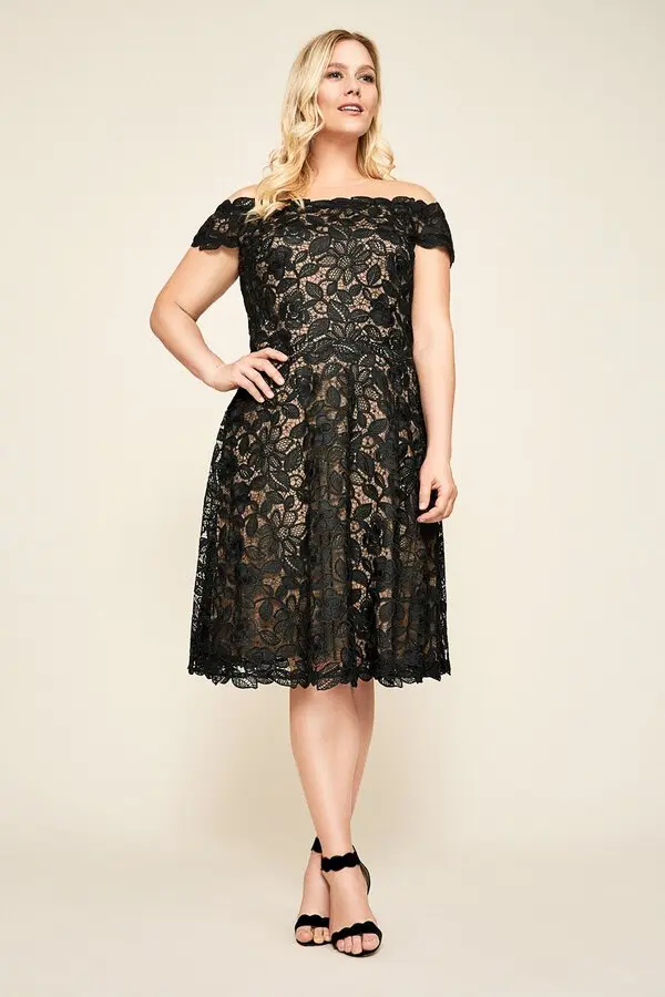 Tadashi Shoji Off-the-shoulder Lace Dress - Black/nude