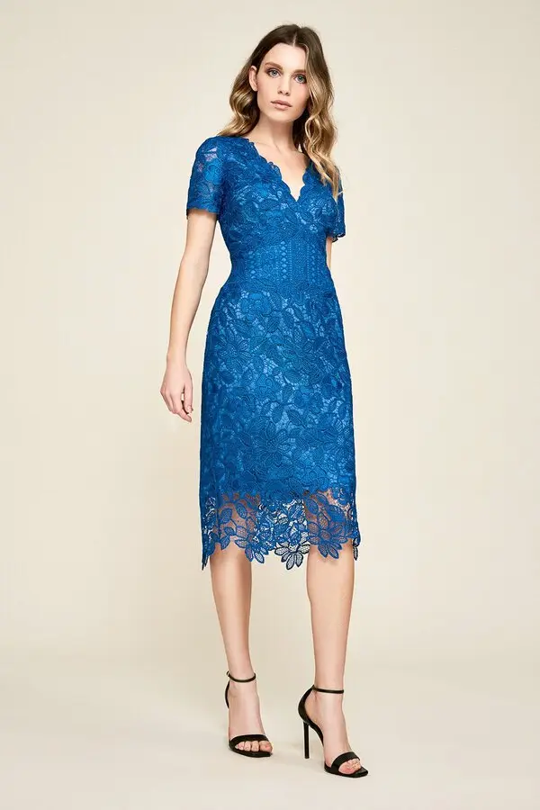 Tadashi Shoji Carter Floral Lace Dress - Azure