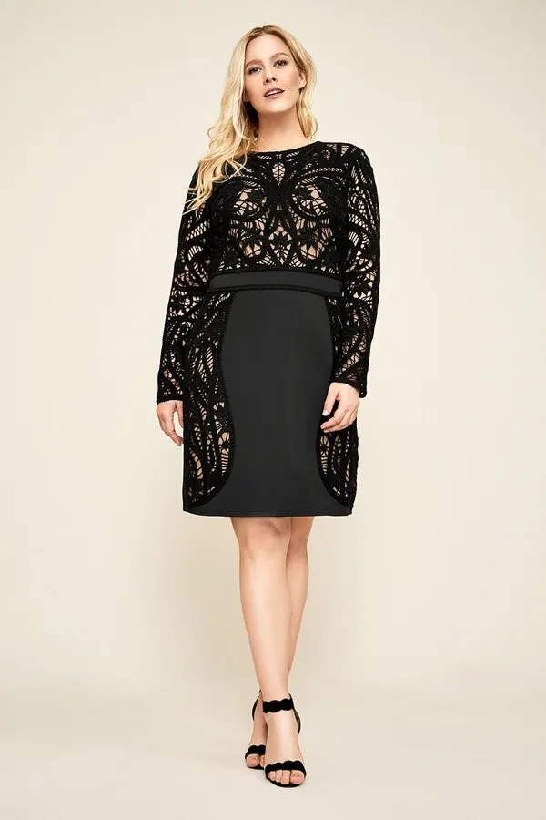 Tadashi Shoji Kimora Crochet-lace Motif Dress Plus Size - Black/nude