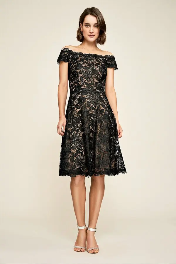 Tadashi Shoji Elidi Off-the-shoulder Lace Dress - Black/nude