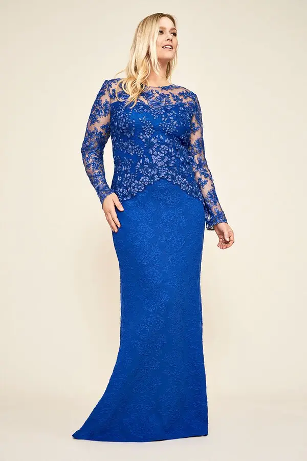 Tadashi Shoji Kalinda Embroidered Jacquard Gown Plus Size - Blue Lily