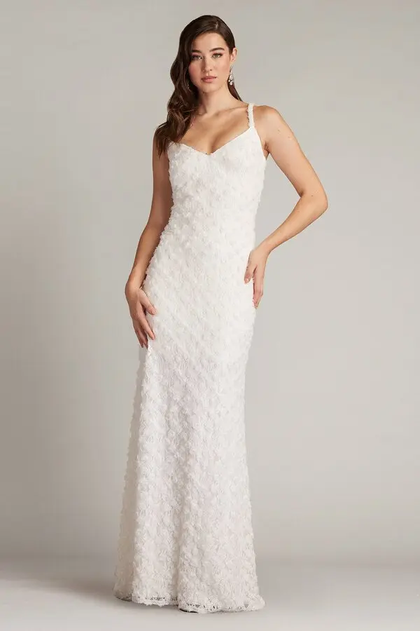 Tadashi Shoji Erma 3d Floral Spaghetti Strap Gown - Ivory