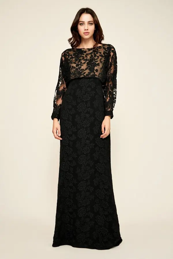 Tadashi Shoji Ryder Jacquard Gown - Black/nude