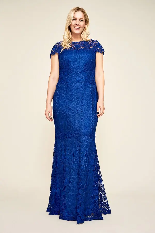 Tadashi Shoji Allison Embroidered Lace Gown Plus Size - Indigo