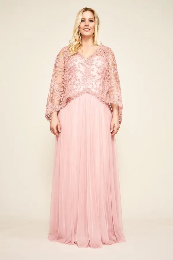 Tadashi Shoji Tulle Gown With Cord Embroidery - Navy