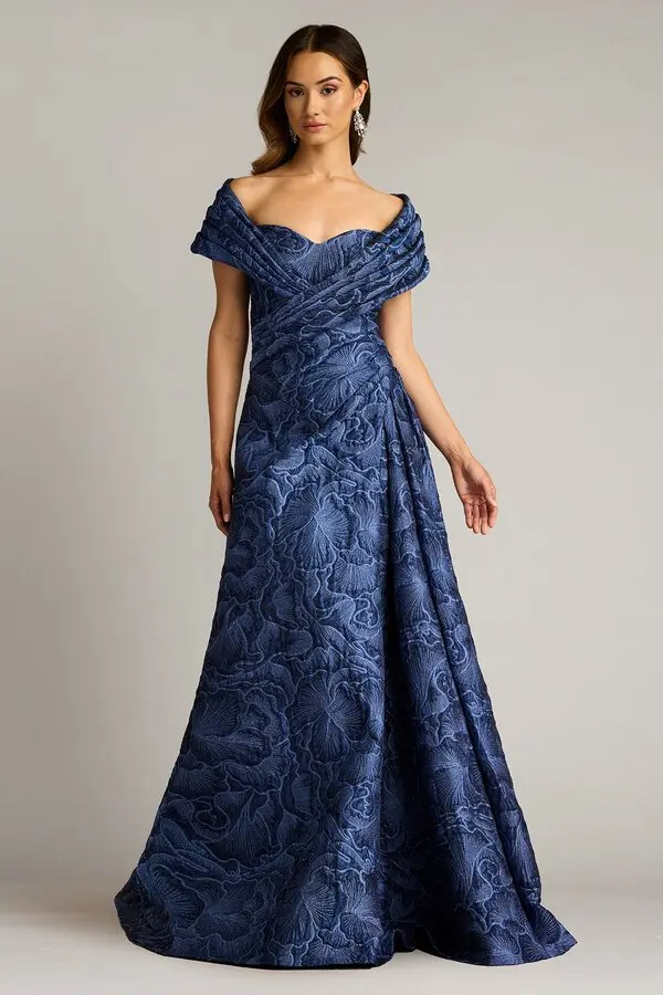 Tadashi Shoji Durant Floral Jacquard Gown - Midnight
