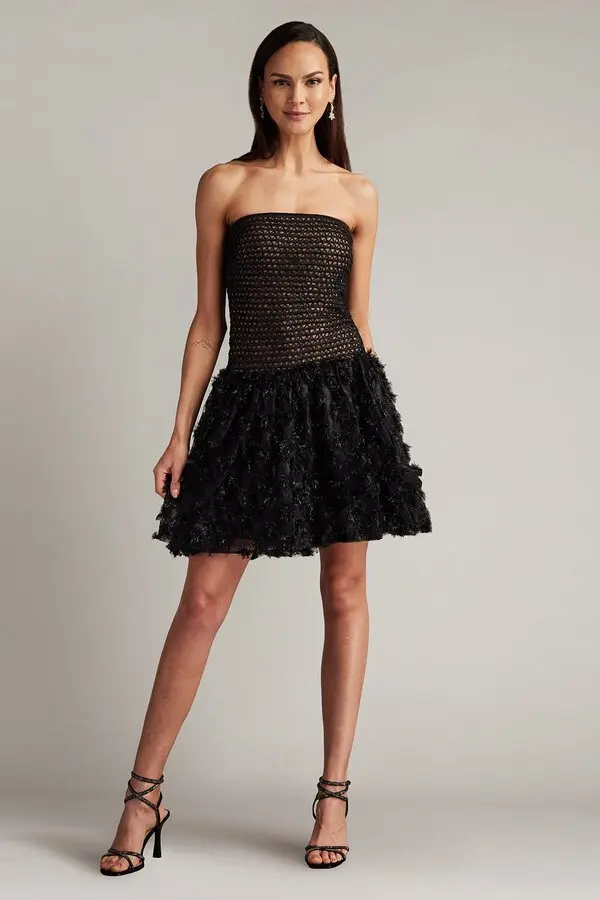 Tadashi Shoji Lula Flower Embellished Mini Dress - Black