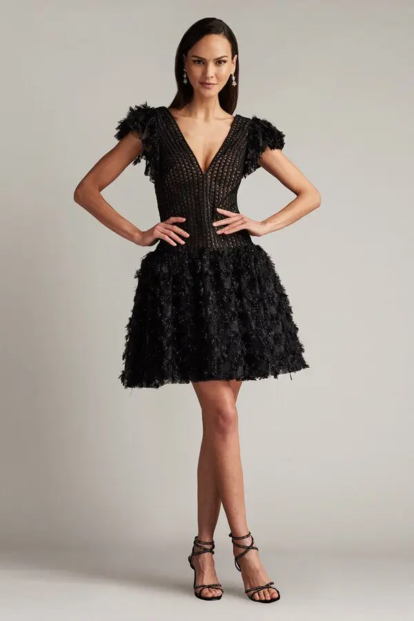 Tadashi Shoji Minx Flower Embellished Mini Dress - Black