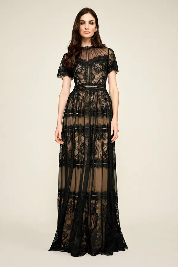 Tadashi Shoji Camilla Lace Gown - Black/nude