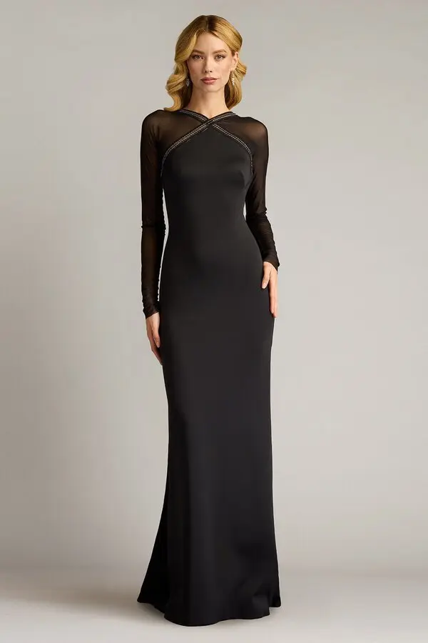 Tadashi Shoji Savoy Sheer Sleeve Gown - Black