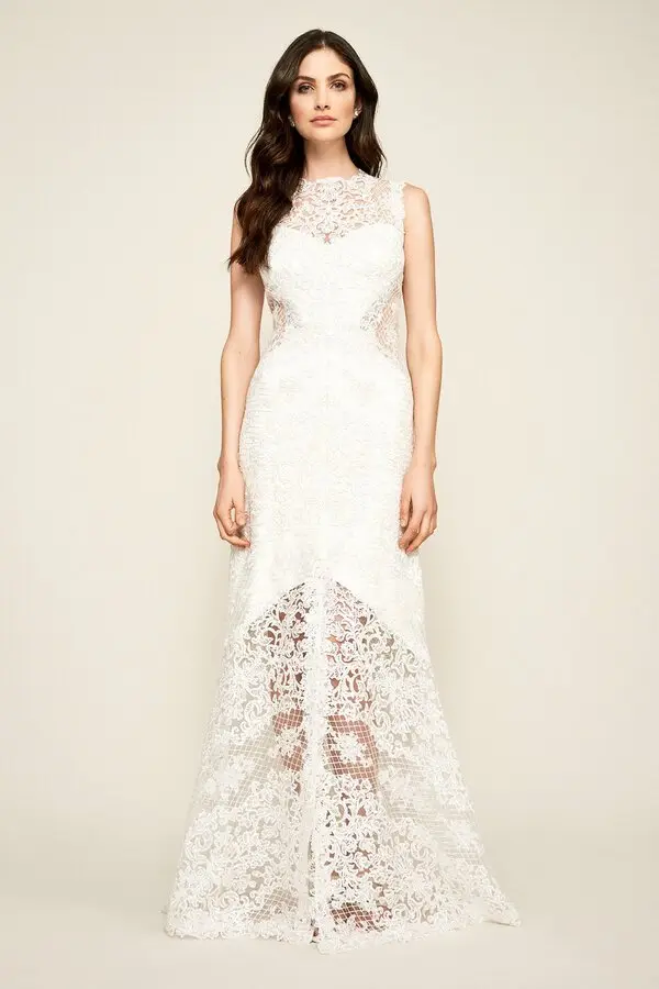 Tadashi Shoji Sleeveless Illusion Neck Gown With Cutouts And Slit - Ivory