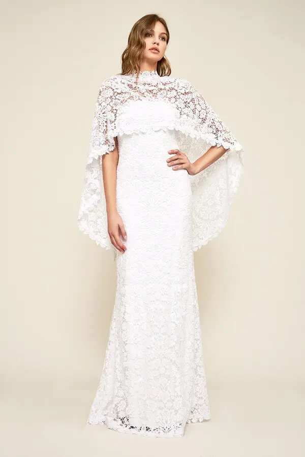 Tadashi Shoji Raleigh Strapless Lace Gown With Capelet - Ivory