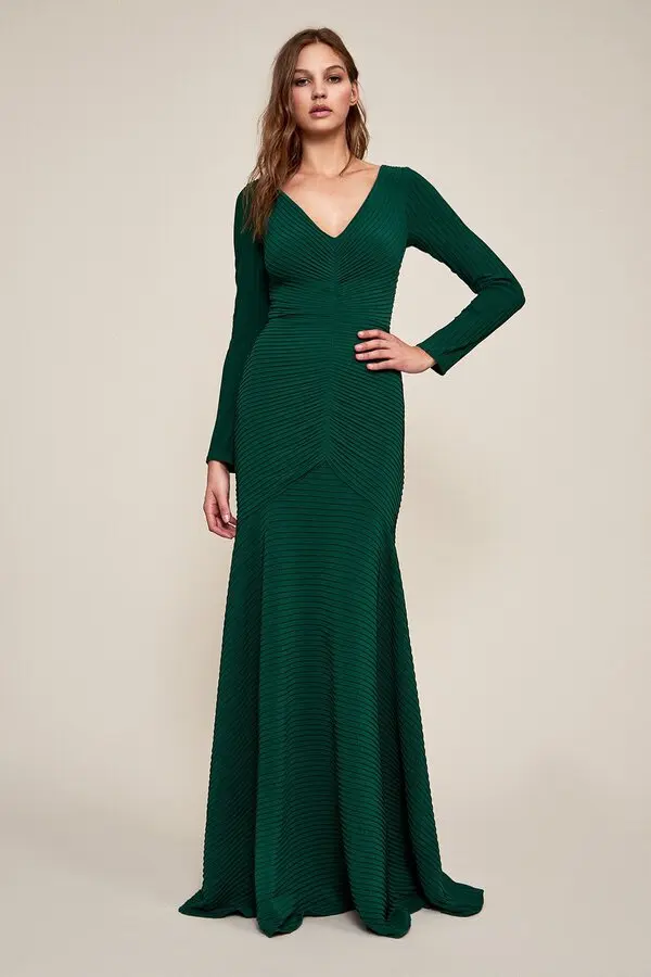 Tadashi Shoji Elias Long-sleeve Pintuck Gown - Forest