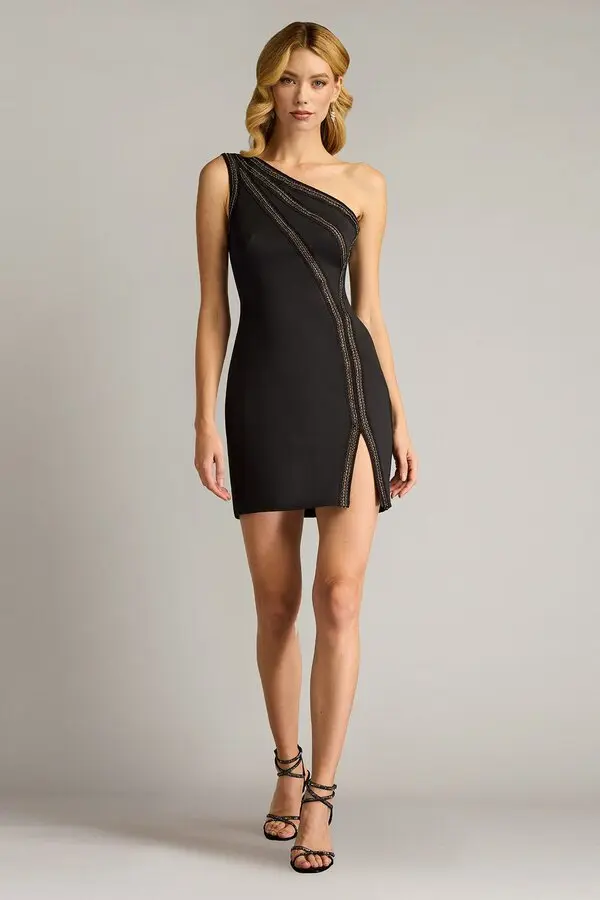 Tadashi Shoji Romee One-shoulder Mini Dress - Black