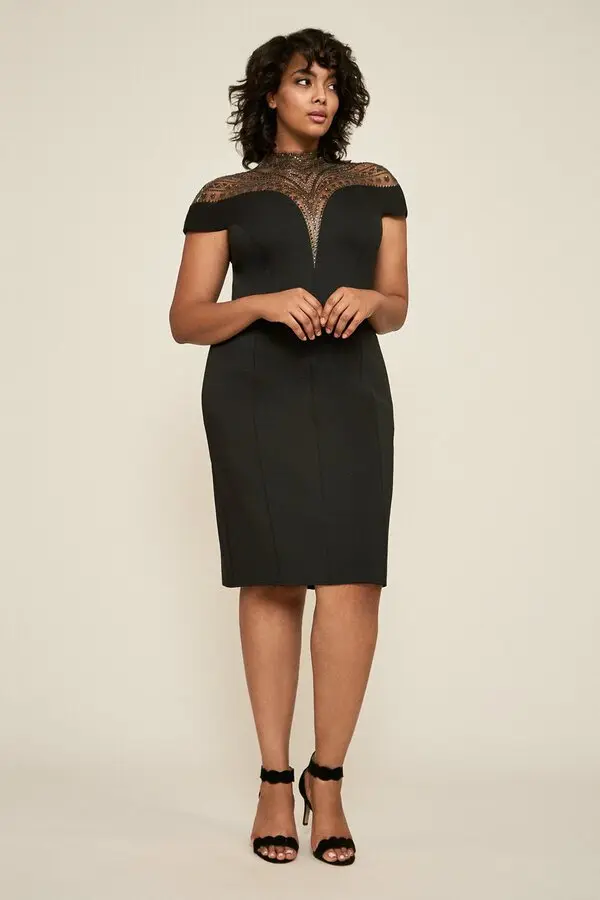 Tadashi Shoji Sheath Dress With Illusion Neckline - Black