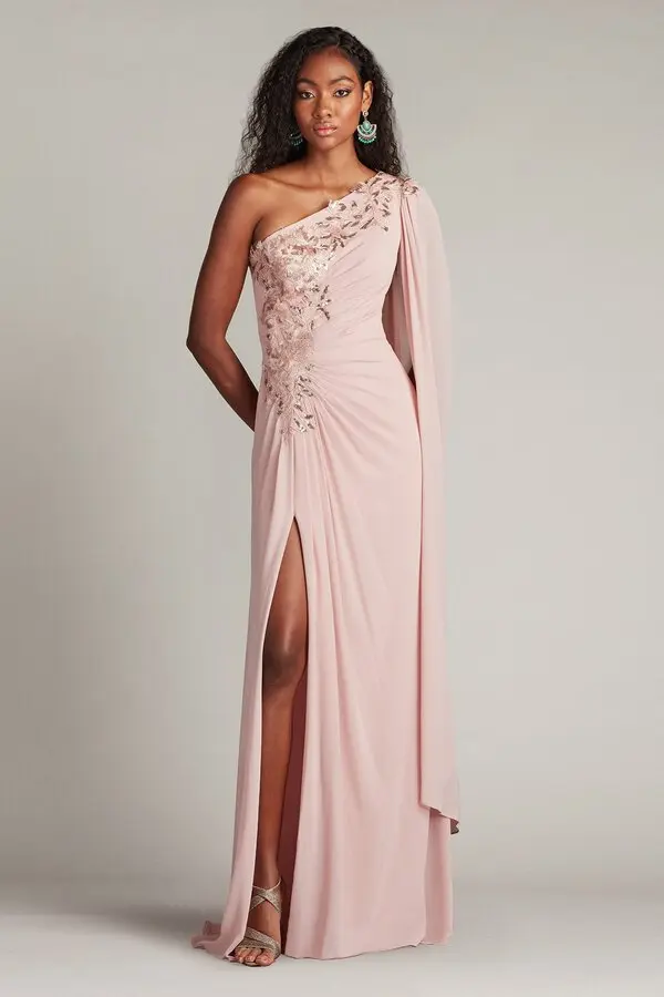 Tadashi Shoji Sonora Cape Sleeve Gown - Adobe Blush