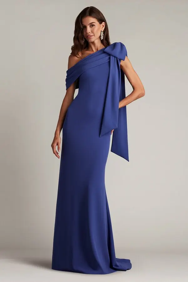 Tadashi Shoji Cassia Bow-shoulder Crepe Gown - Violet