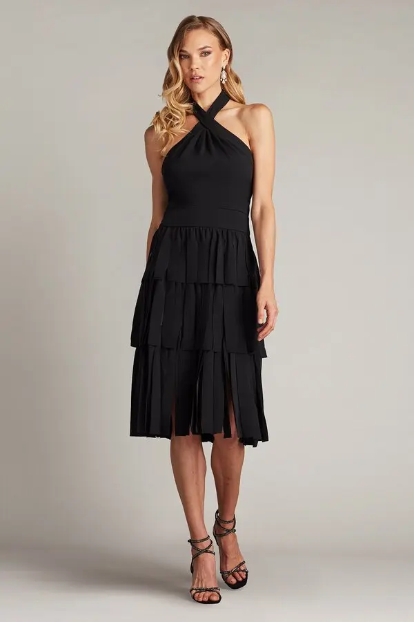 Tadashi Shoji Darla Fringe Halter Dress - Black