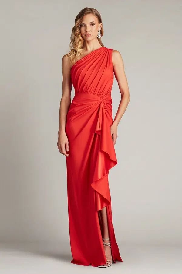Tadashi Shoji Lena Waterfall Drape Gown - Red Rose