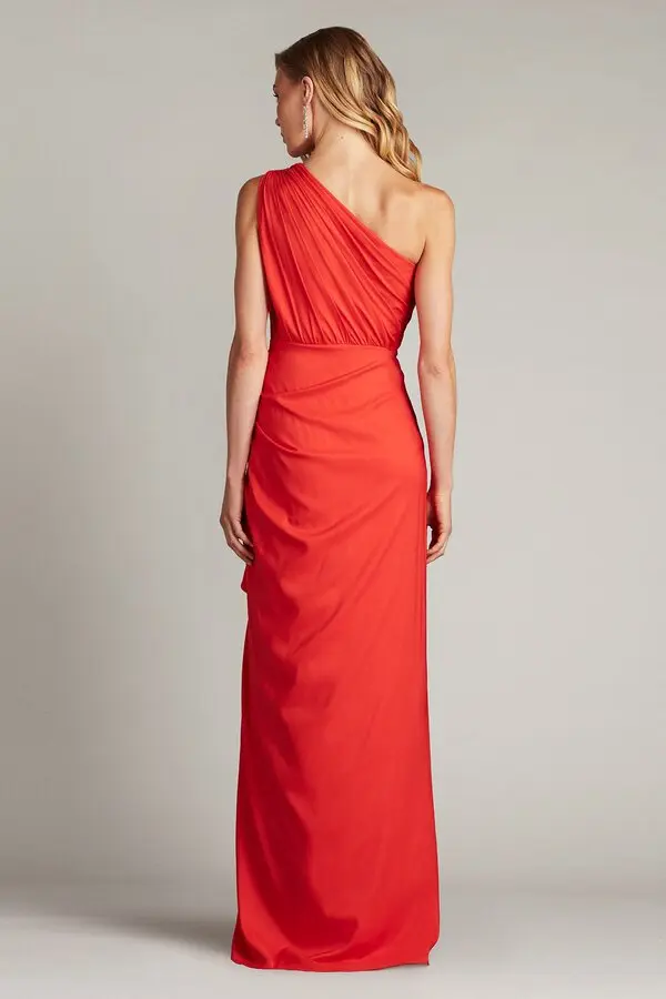 Tadashi Shoji Lena Waterfall Drape Gown - Red Rose