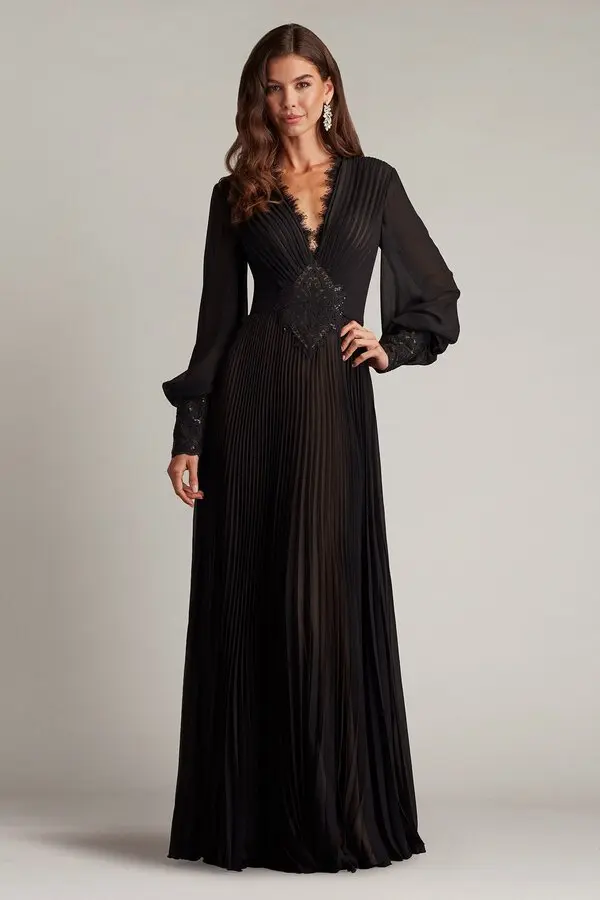 Tadashi Shoji Blouson Sleeve Gown - Black/nude