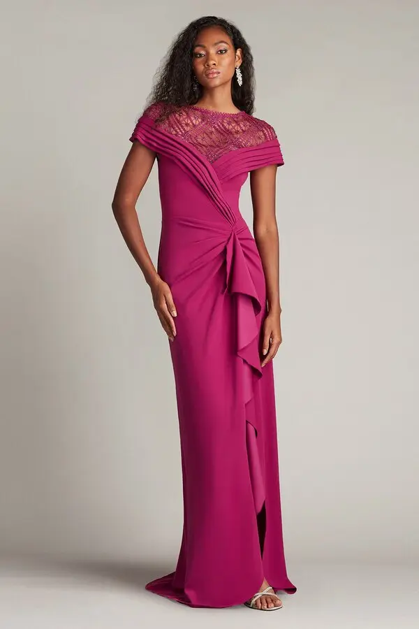Tadashi Shoji Yura Waterfall Flounce Gown - Amethyst