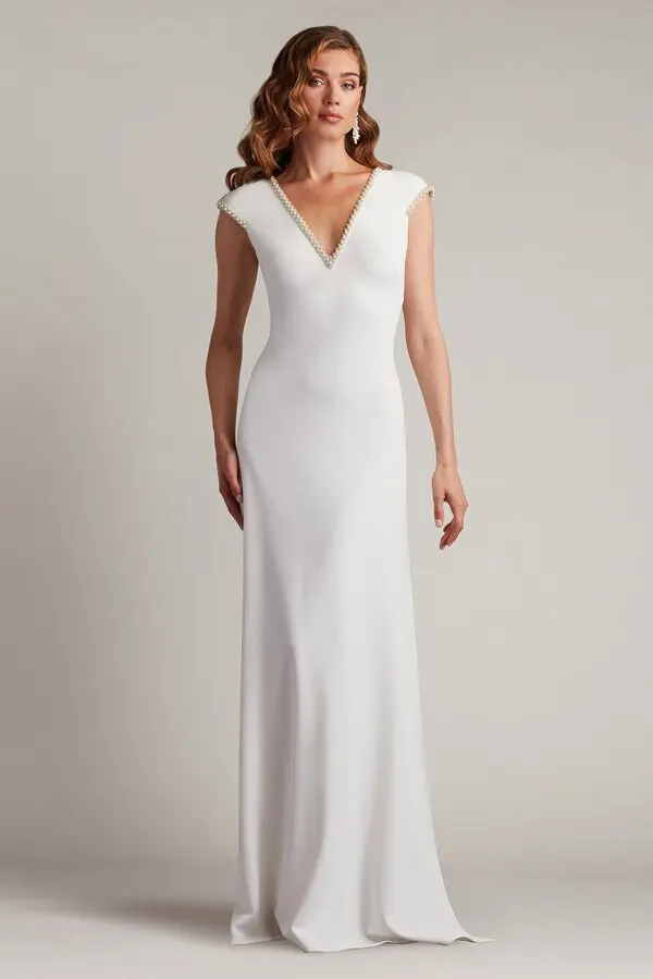 Tadashi Shoji Marcellina Pearl Trim Gown - Ivory