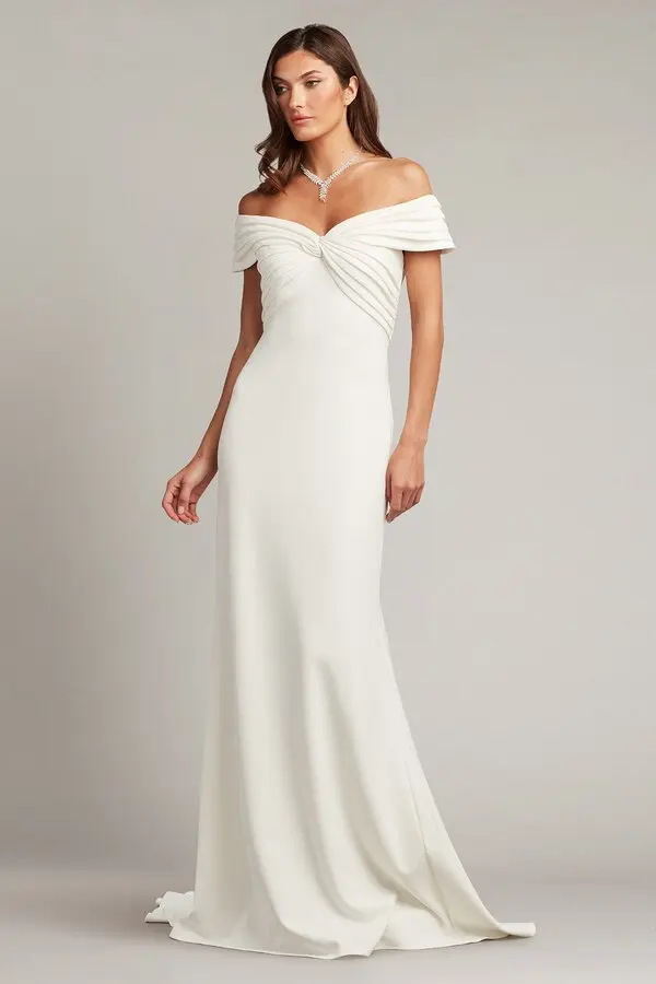 Tadashi Shoji Winslow Pleated V-back Gown - Ivory