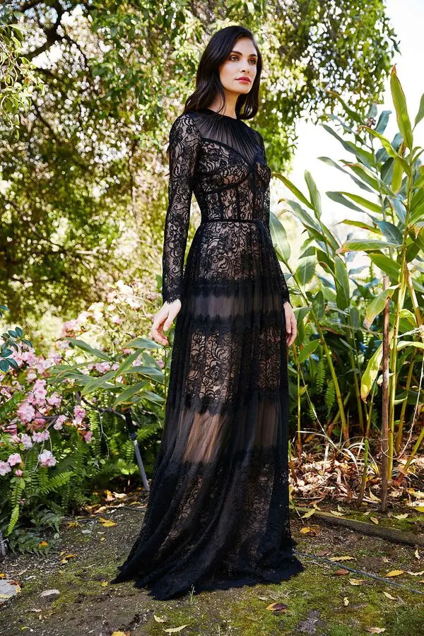Tadashi Shoji Tatiana Lace Gown - Black/nude