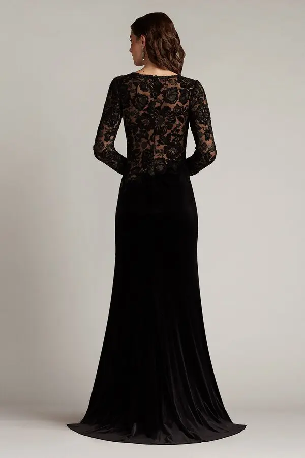 Tadashi Shoji Forena Embroidered Crepe Gown - Black/nude
