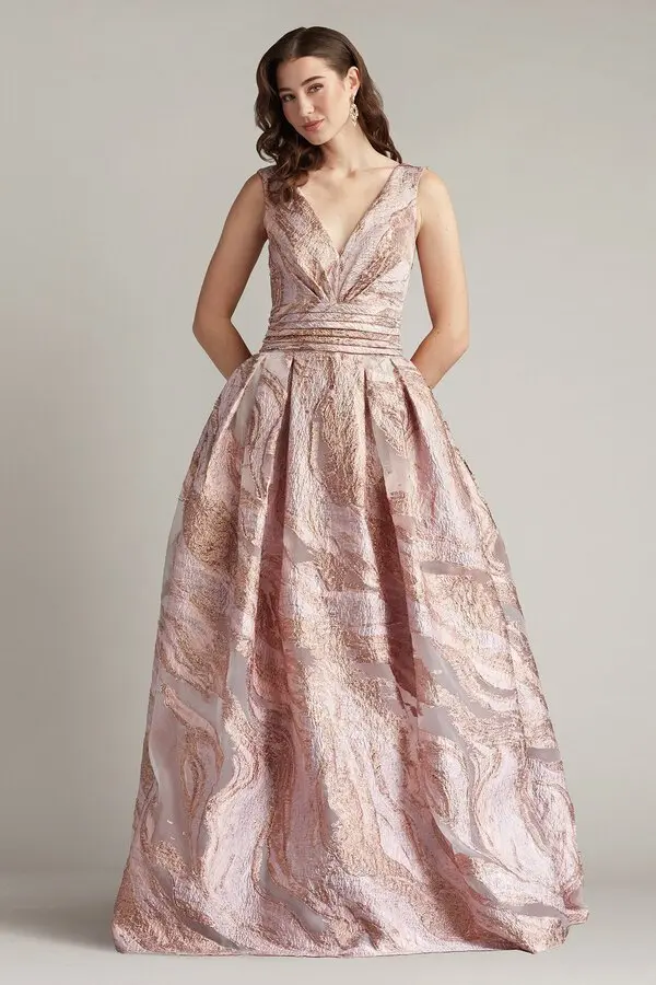 Tadashi Shoji Fontaine Gilded Ball Gown - Pebble