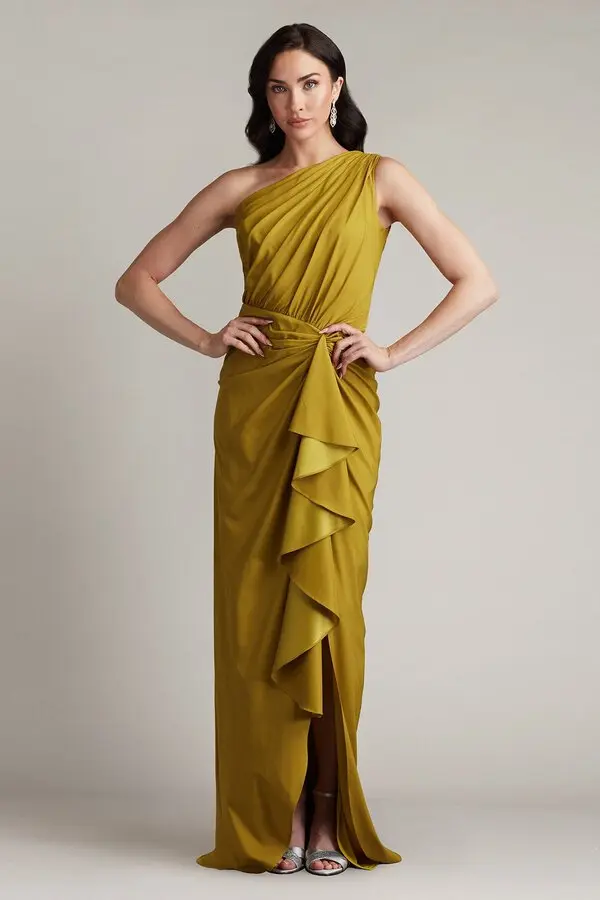 Tadashi Shoji Lena Waterfall Drape Gown - Fern