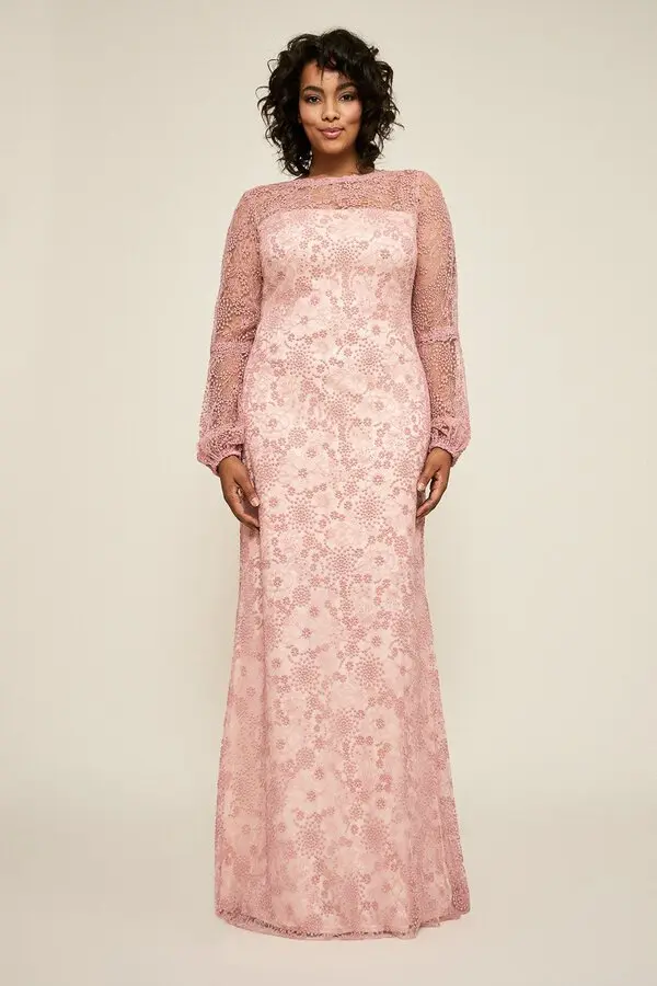 Tadashi Shoji Neriah Long-sleeve Lace Gown Plus Size - Midnight