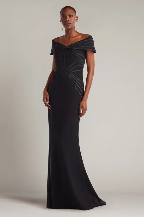 Tadashi Shoji Meridian Sundial Off-shoulder Gown - Black