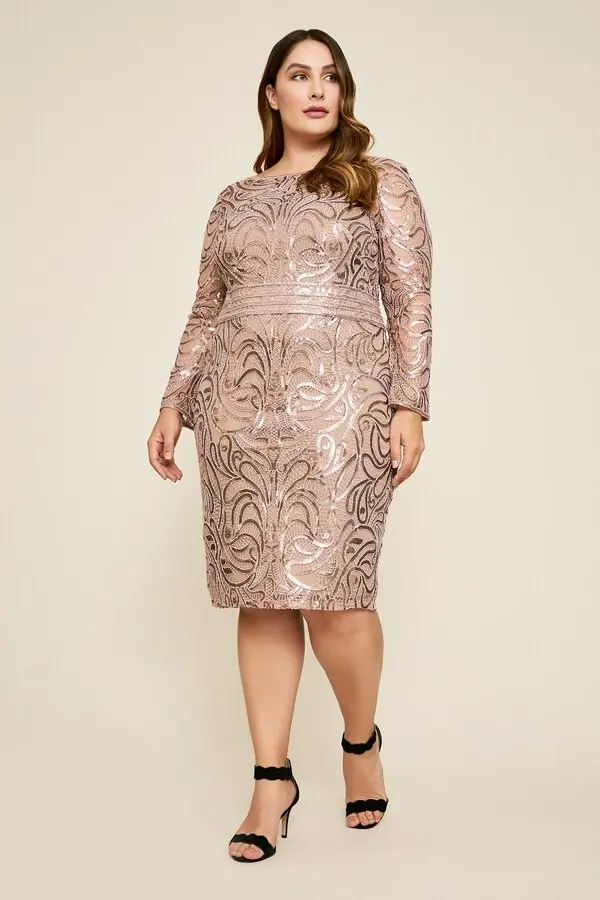 Tadashi Shoji Fabia Long-sleeve Sequin Dress - Dusty Rose