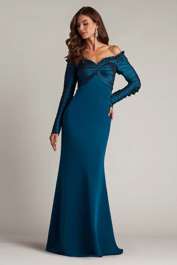 Tadashi Shoji Neena Taffeta Banded Gown - Cerulean